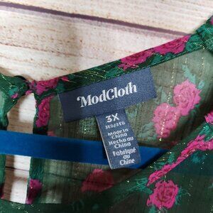 Modcloth | Tops | Modcloth Blouse Green Magenta Roses Coming Up Winter ...